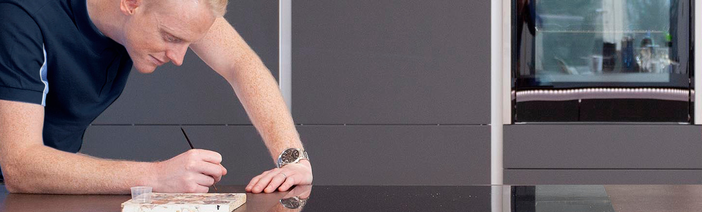 Repairs to burnt kitchen worktop marks for Unite